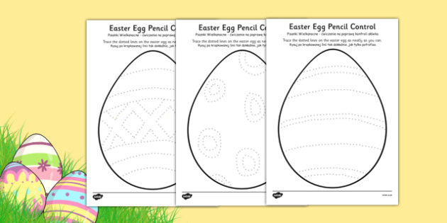 Easter Egg Pencil Control Worksheet / Worksheets Polish Translation
