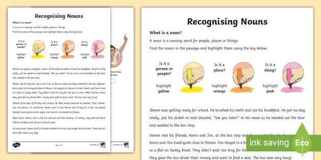 Identifying Nouns Worksheets Parts Of Speech Test Identifying Nouns