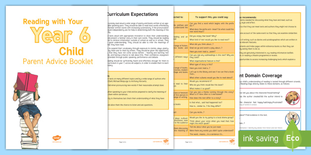 Year 6 Reading With Your Child Parent Advice Booklet