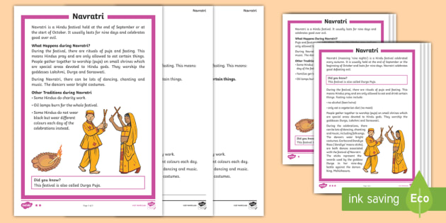 Navratri Differentiated Reading Comprehension Activity