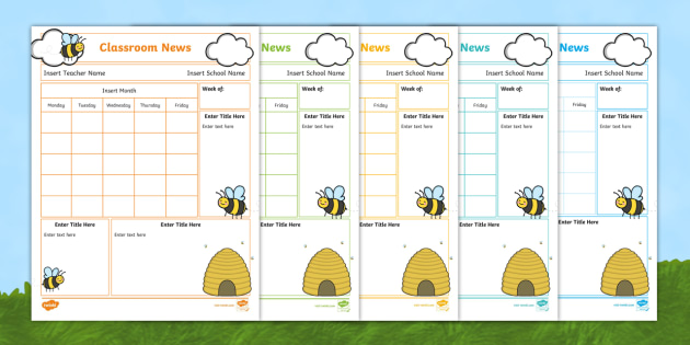 Editable Bees Classroom Newsletters