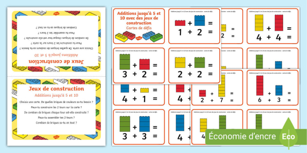 Cartes de défis : additions jusqu'à 5 et 10 (teacher made)