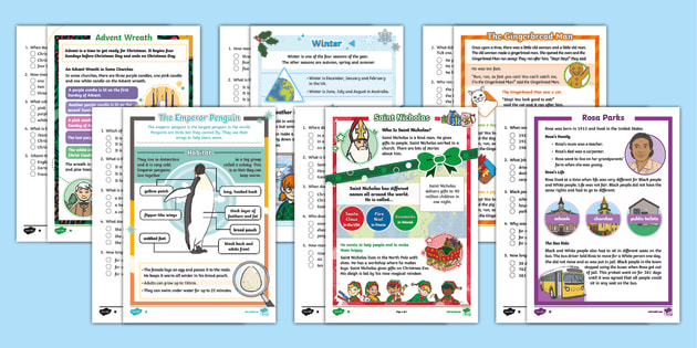 KS1 December Differentiated Reading Comprehension Activity Pack