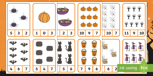 Halloween Number Recognition Clip Cards - Numbers, Math, Pre-K