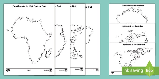 Counting to 100 Continents Themed Dot to Dot Activity Sheets
