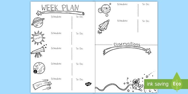 Space-Themed Weekly Planner Bullet Journal Page
