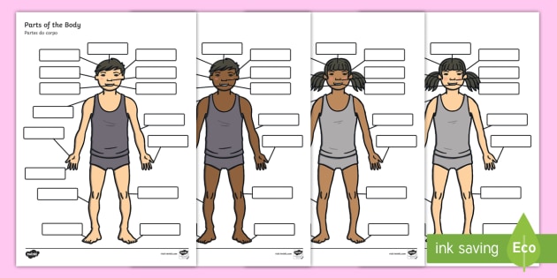 Body Parts Labelling Activity English/Portuguese - Body Parts Labelling