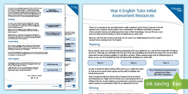 Year 6 English Tutor Initial Assessment Resources