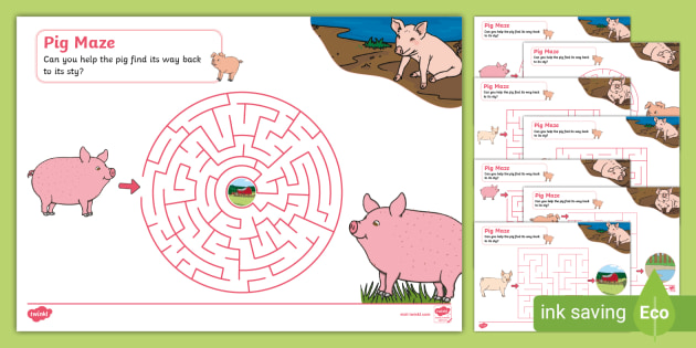 FREE! - Pig Maze Activity Worksheets (teacher made)