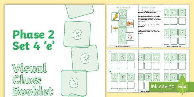 Phase 2, Set 4, 'e' Visual Cues Word Cut and Paste Booklet