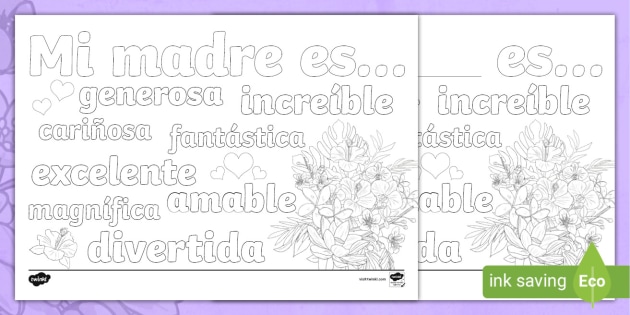 👉 Spanish: Mother's Day Describing Words Sheet