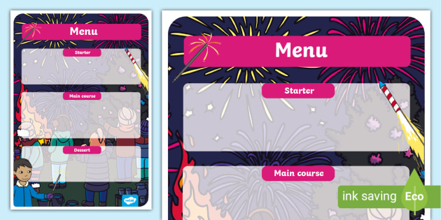 Fireworks-Themed Editable Menu (Teacher-Made)