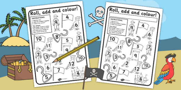 Pirates Colour and Roll Worksheet