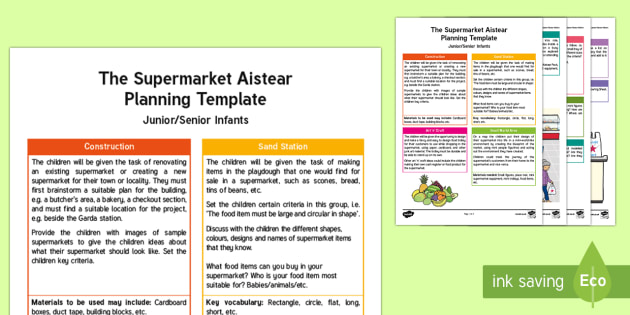 The Supermarket Aistear Planning Template (teacher made)
