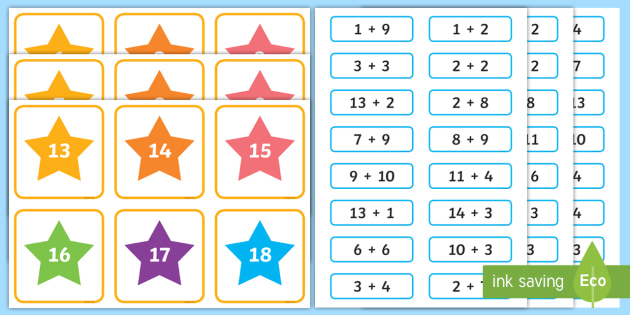 Calculations to 20 Matching Activity Stars (teacher made)