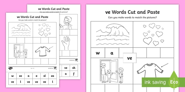 've' Sound Cut and Stick Worksheet (teacher made)
