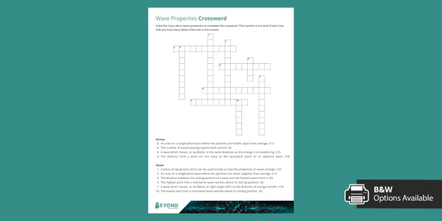Wave Properties Crossword (teacher made)
