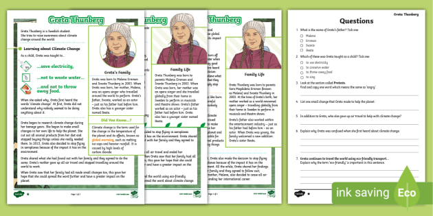 Greta Thunberg Differentiated Reading Comprehension