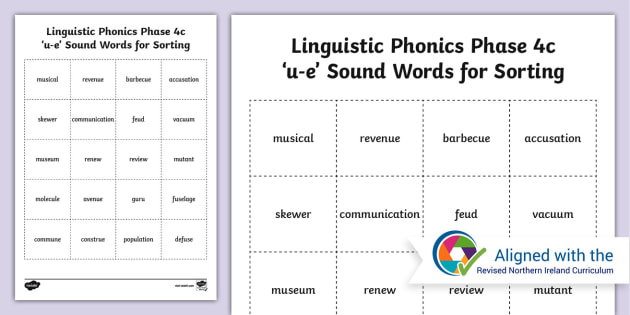 NI Linguistic Phonics Phase 4c 'u-e' Sound Words for Sorting