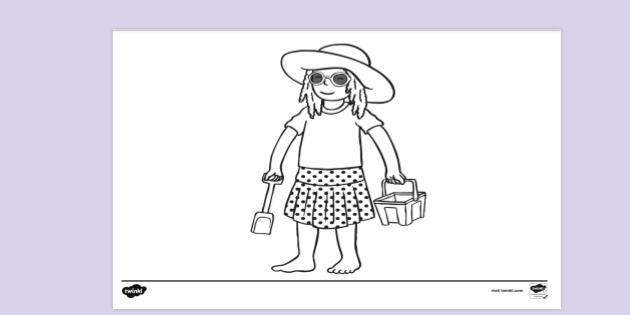 girl in sun safe clothing Colouring | Colouring Sheets