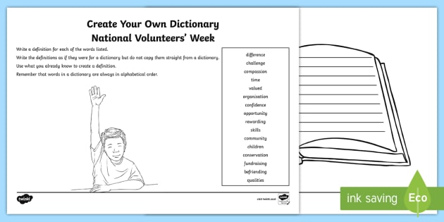 National Volunteers' Week Create Your Own Dictionary Activity