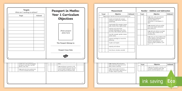 Passport in Maths: Year 1 Curriculum Checklist
