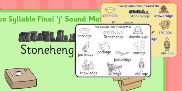 Two Syllable Final 'J' Sound Word Mat 2 (teacher made)
