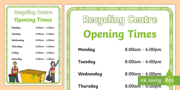 Recycling Centre Role Play Opening Times (teacher made)
