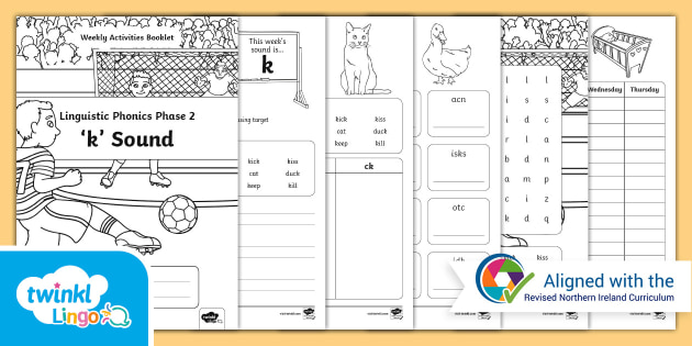 NI Linguistic Phonics Phase 2 'k' Sound Activities Booklet