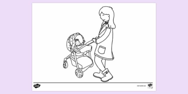 FREE! - Pushing Pram Colouring Sheet | Colouring Sheets