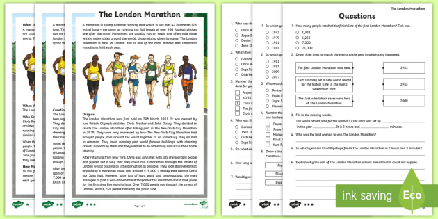 LKS2 The London Marathon Differentiated Reading Comprehension Activity
