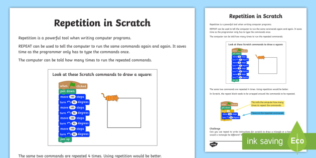 Repetition in Scratch Worksheet (teacher made)