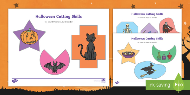 Halloween-Themed Complex Shape Cutting Skills Worksheets