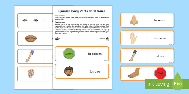 Parts of the Body Card Game Spanish