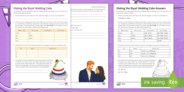 Maths Royal Wedding: Making the Royal Wedding Cake Maths Worksheet - Royal