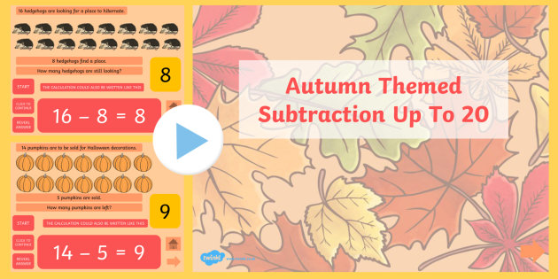 Autumn Themed Subtraction up to 20 PowerPoint