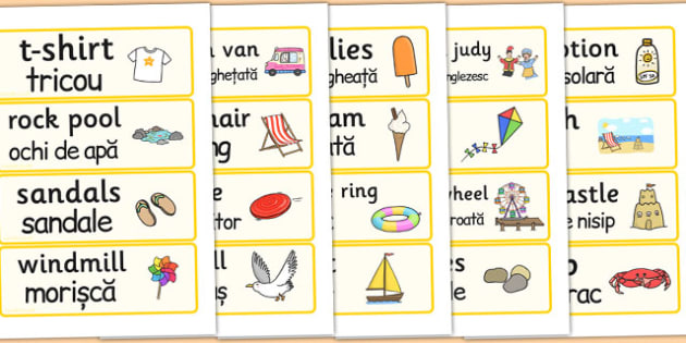 Seaside Word Cards Romanian Translation (teacher made)