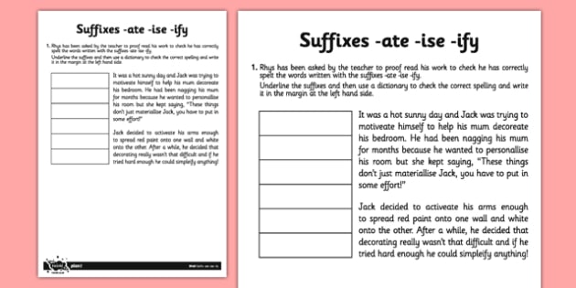 Suffixes -ate -ise -ify Application Worksheet / Worksheet