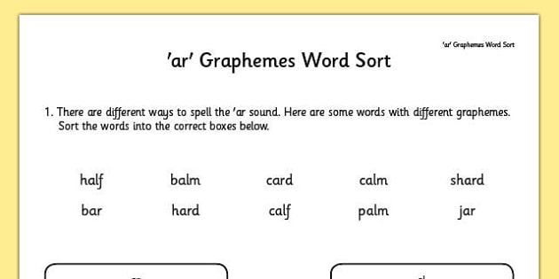 Phase 5 ar Graphemes Word Sort (teacher made)
