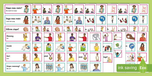 Playing Games Word Cards Pack Indonesian (teacher made)