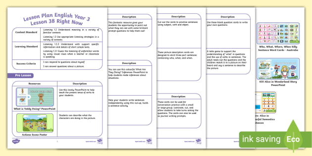 Lesson Plan English Year 3 Lesson 38 Right Now