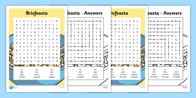 Gaeilge Bricfeasta Word Search | Acmhainní Bunscoile