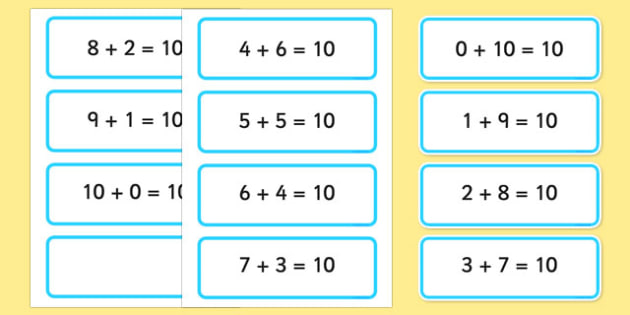 Number Bonds to Ten on word Cards (teacher made)