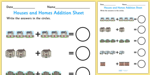 Houses and Homes Addition Sheet (teacher made)