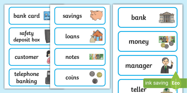 Bank Word Cards | EYLF Role Play Resources