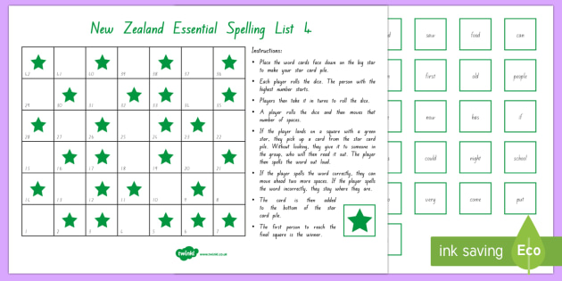 New Zealand Essential Spelling List 4 Board Game