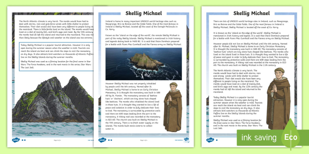 Skellig Michael Differentiated Reading Comprehension Activity - ROI - The