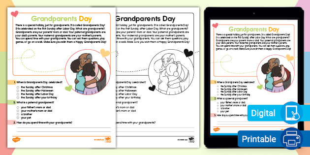 First Grade Grandparents Day Reading Passage Comprehension