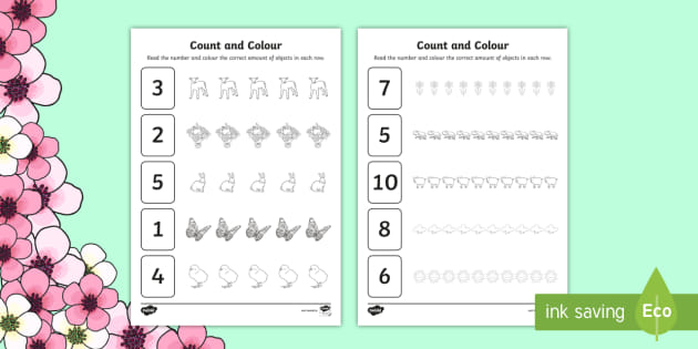 Spring Aistear Count and Colour Worksheet (teacher made)