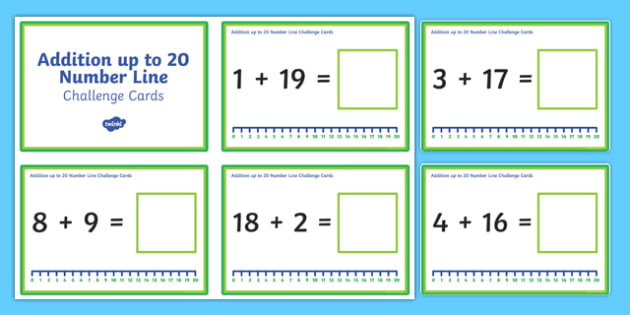 Addition up to 20 with a Number Line Challenge Cards